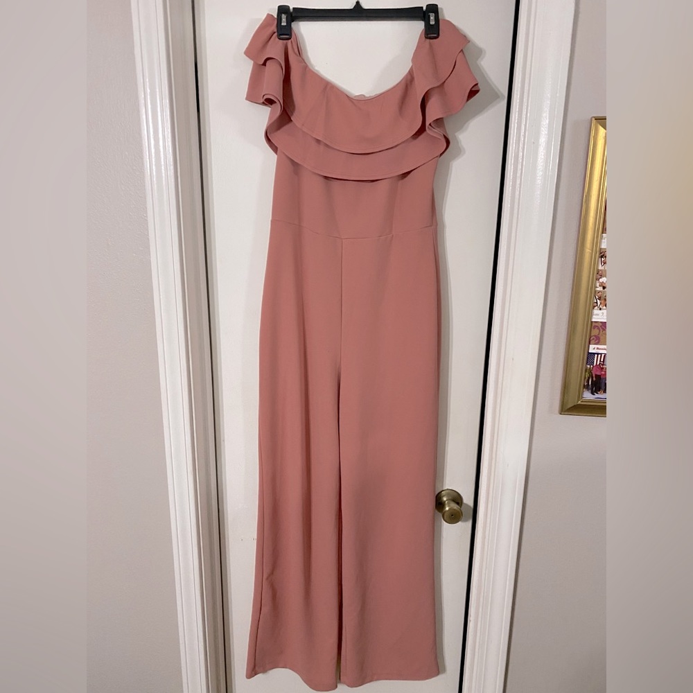 Fashion Nova Pink Ruffle Jumpsuit - Gem